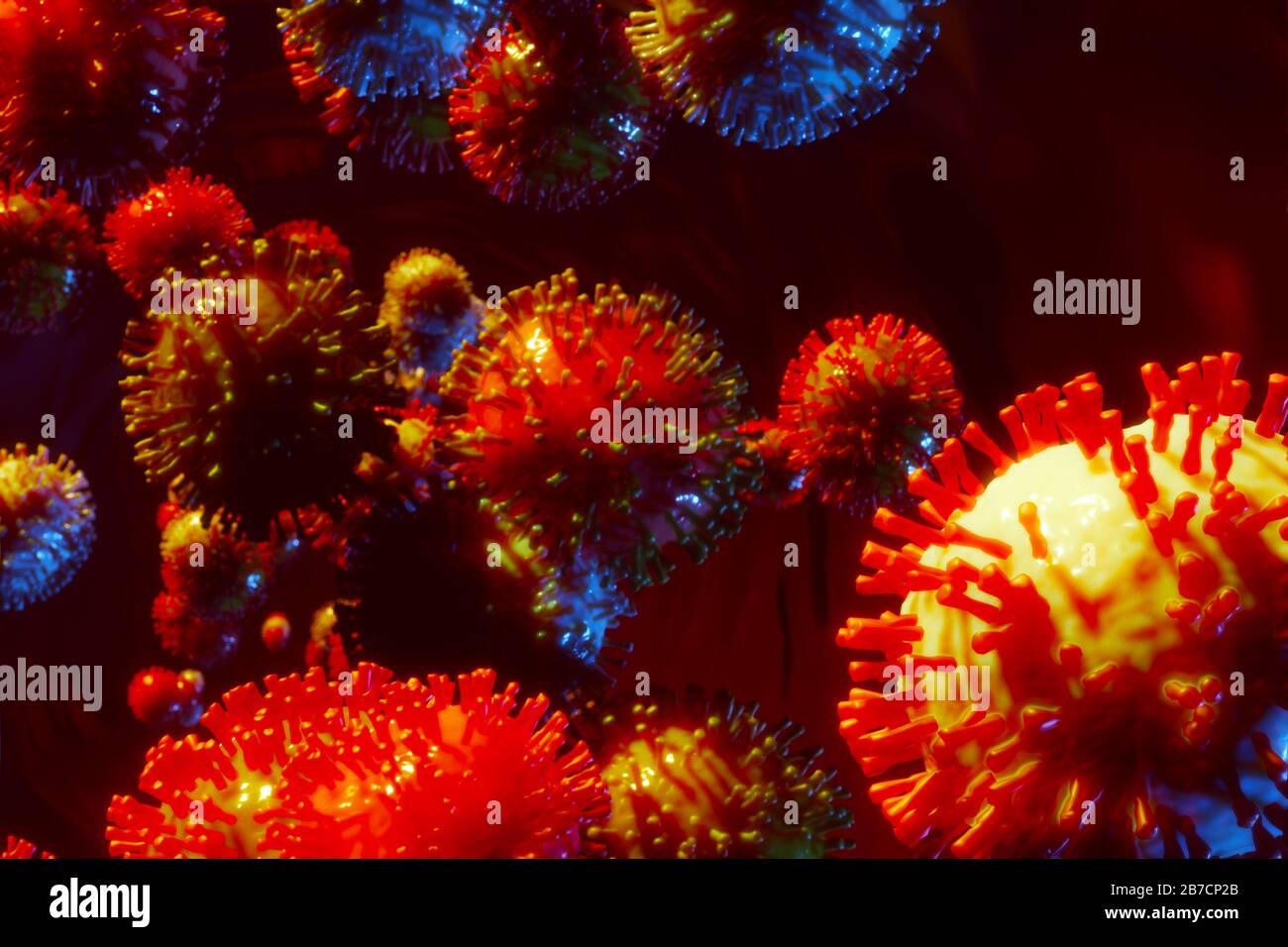 Virus, bacteria or 2019-ncov cell spreading in blood stream. 3D render ...
