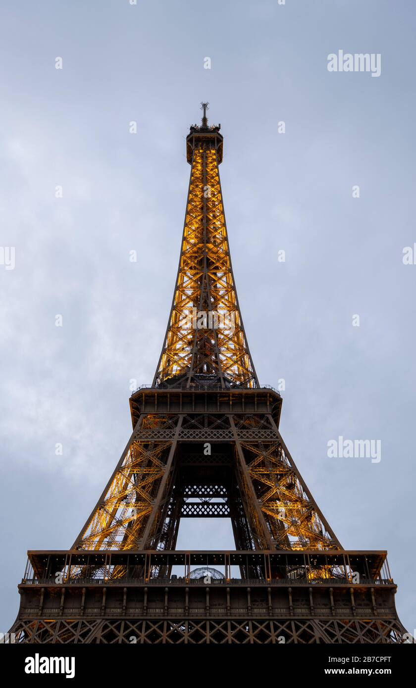 Nighttime view of the Eiffel Tower in Paris,France, Europe Stock Photo ...