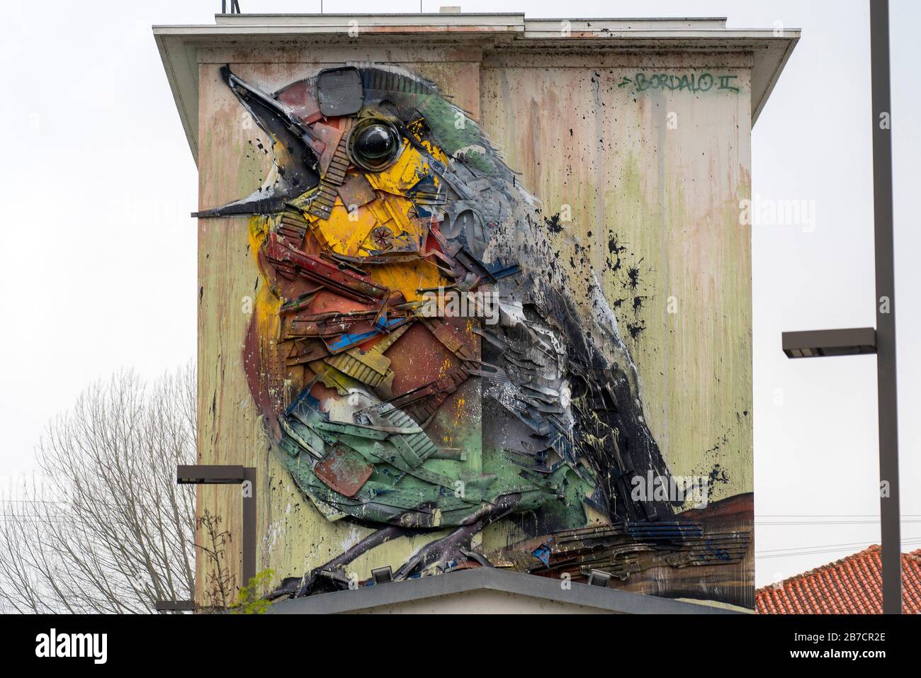 Colorful grafitti and trash collage by artist Artur Bordalo aka Bordalo ...
