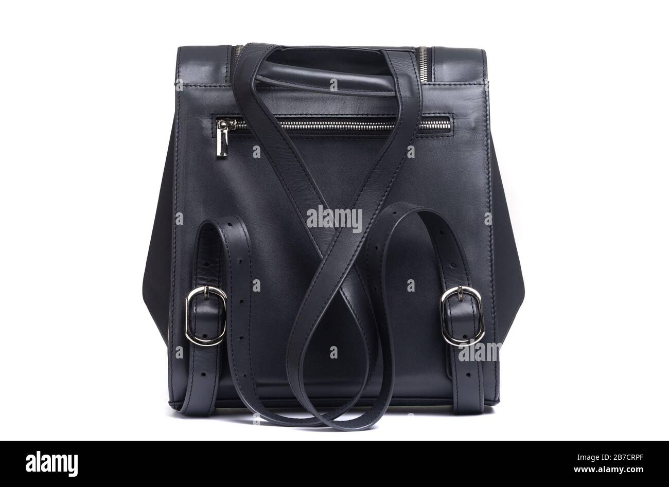 leather black female backpack back side on a white background Stock ...