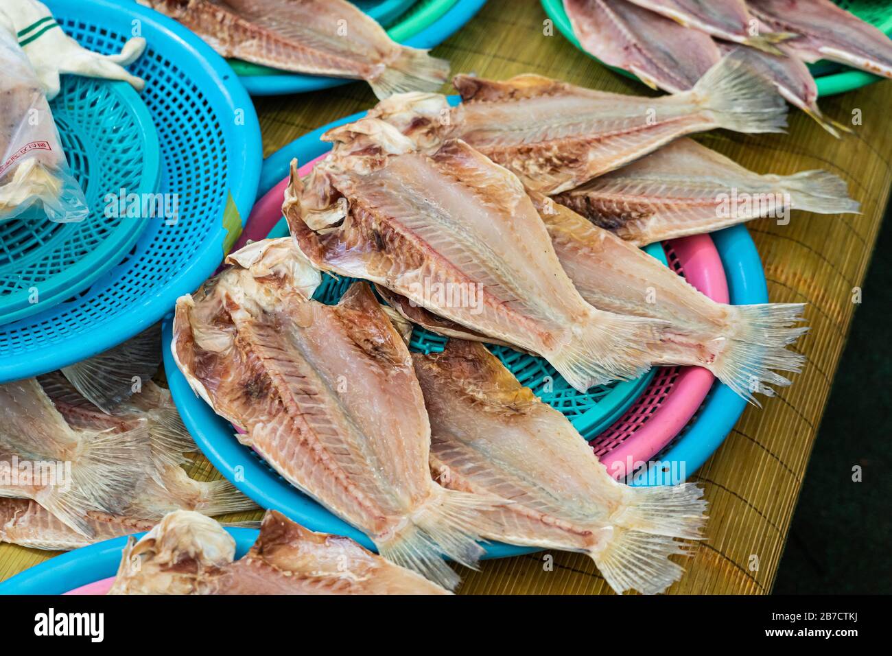 Display of Dried Fish on Seafood Market. Cleaned Chopped Salted Fish ...