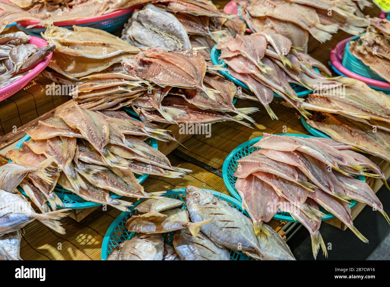 Display of Dried Fish on Seafood Market. Cleaned Chopped Salted Fish ...