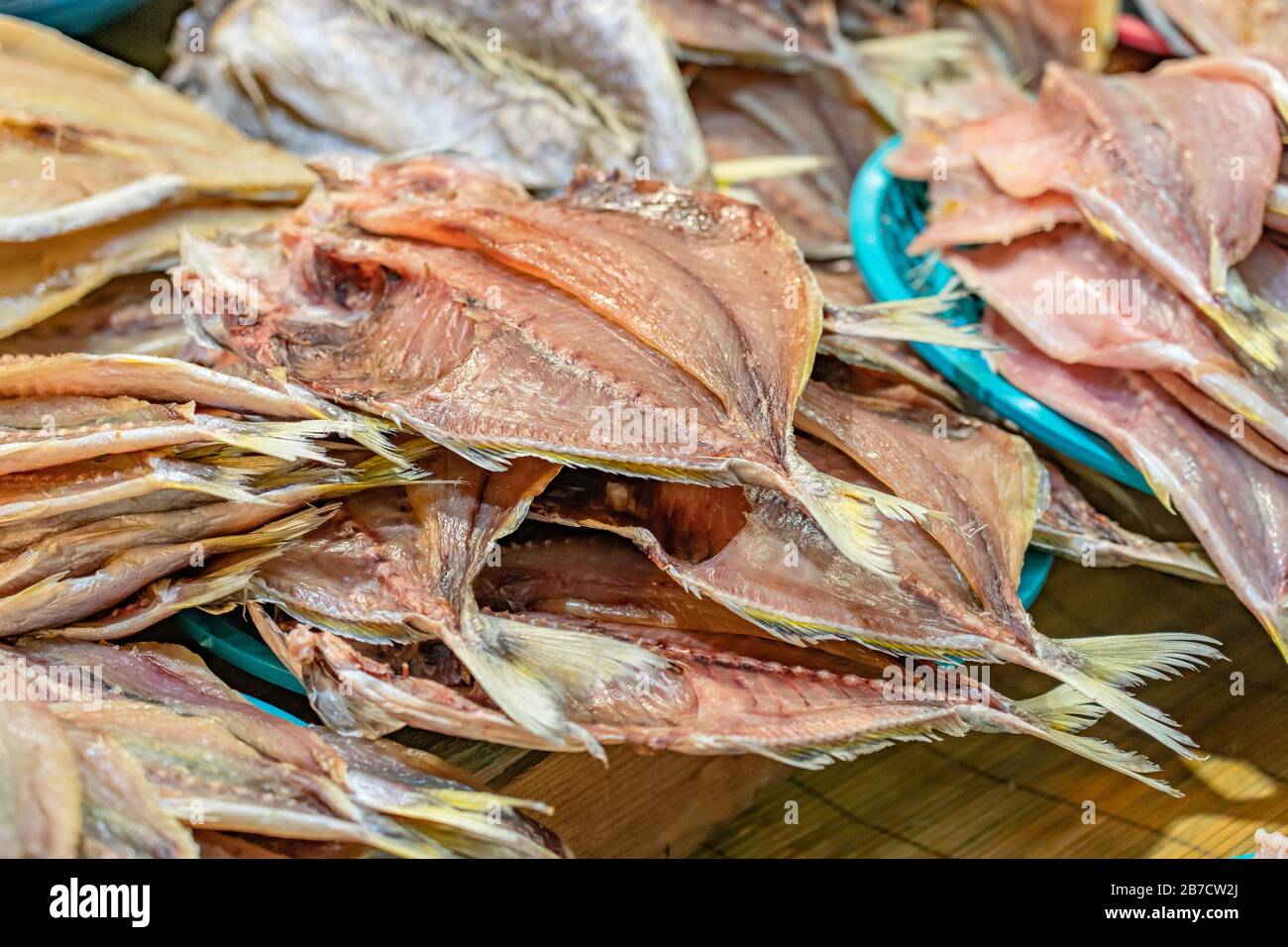 Display of Dried Fish on Seafood Market. Cleaned Chopped Salted Fish ...