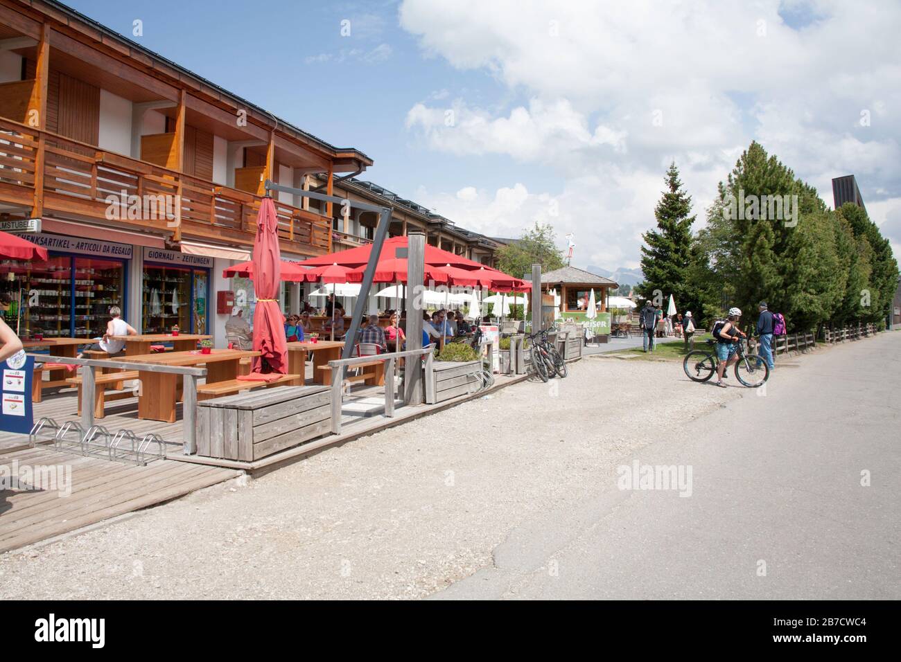 Cafes restaurants shops the village of Kompatsch the Alpe di Siusi ...