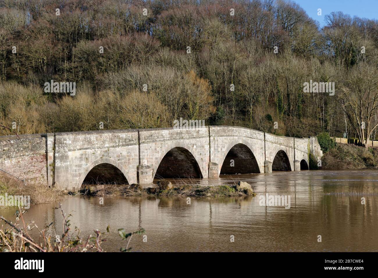 High Water on River Wye at Kerne Bridge near Ross-on-Wye, Herefordshire ...