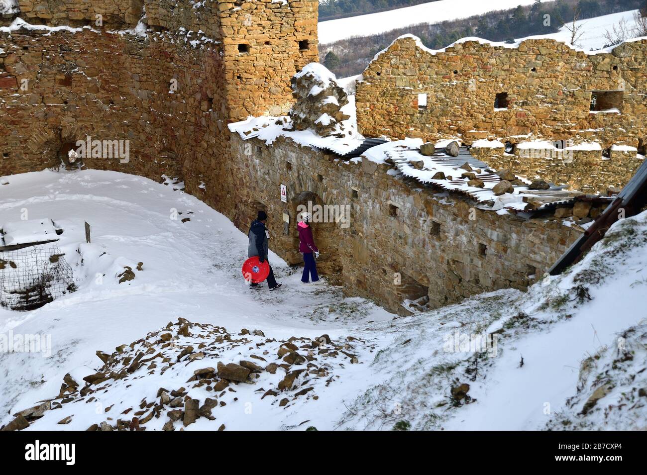 Tourist watching on old historical walls and historic castle in the ...
