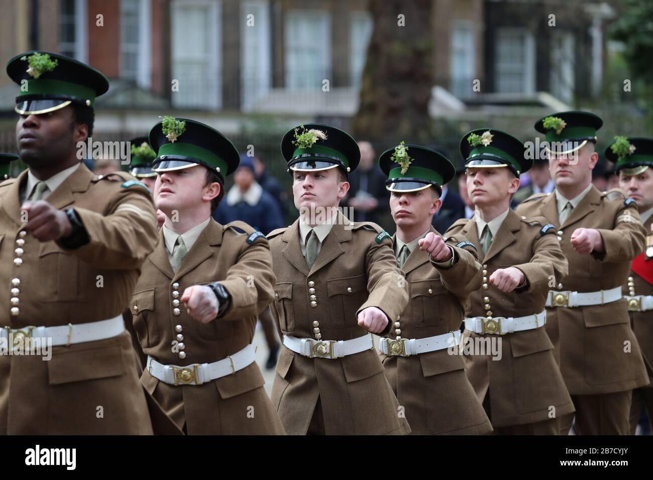 Officers and guardsmen of the Irish Guards on the St Patrick's Day ...
