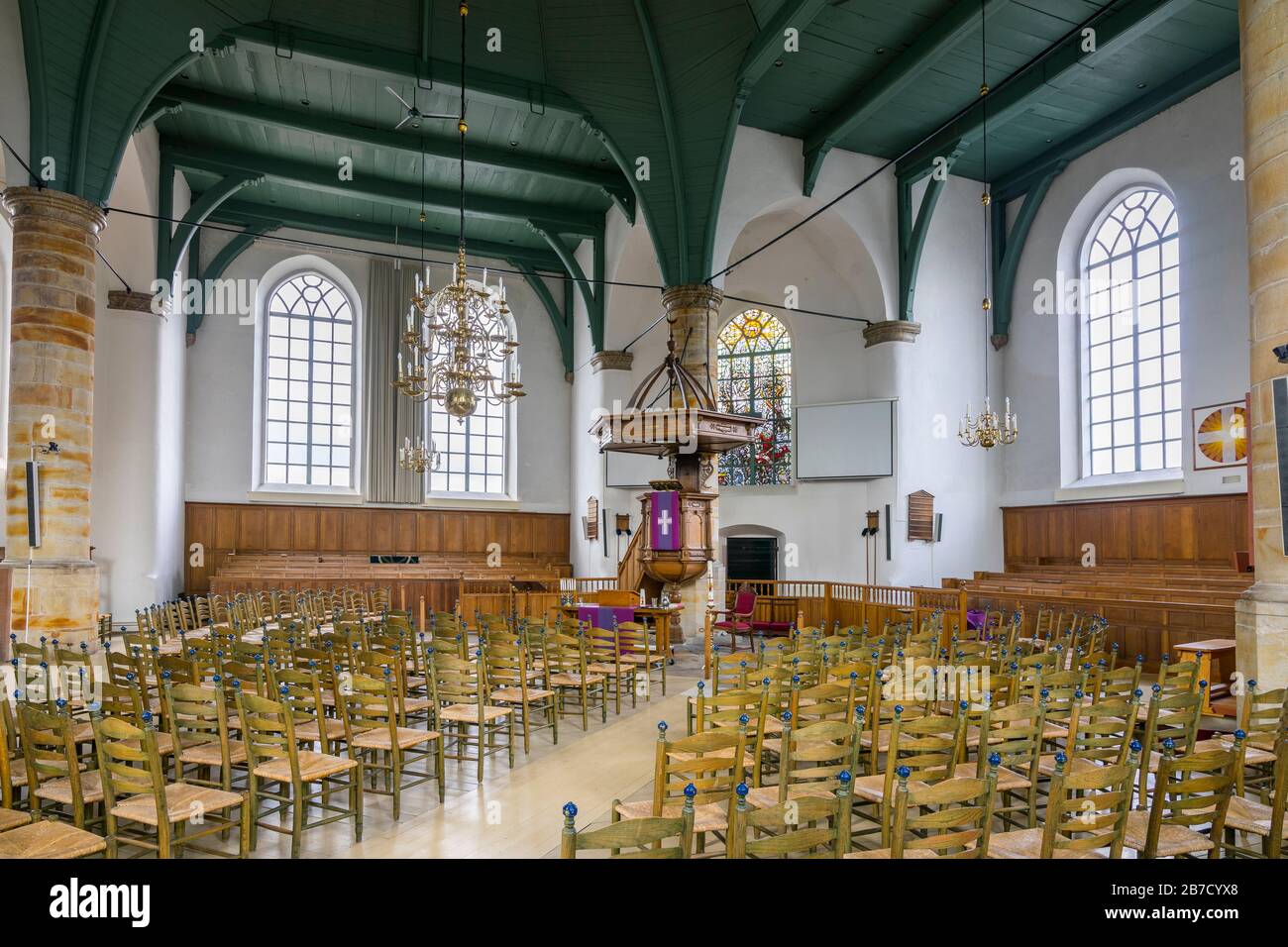Dutch Reformed Church of Coevorden, interior with pulpit, first new ...