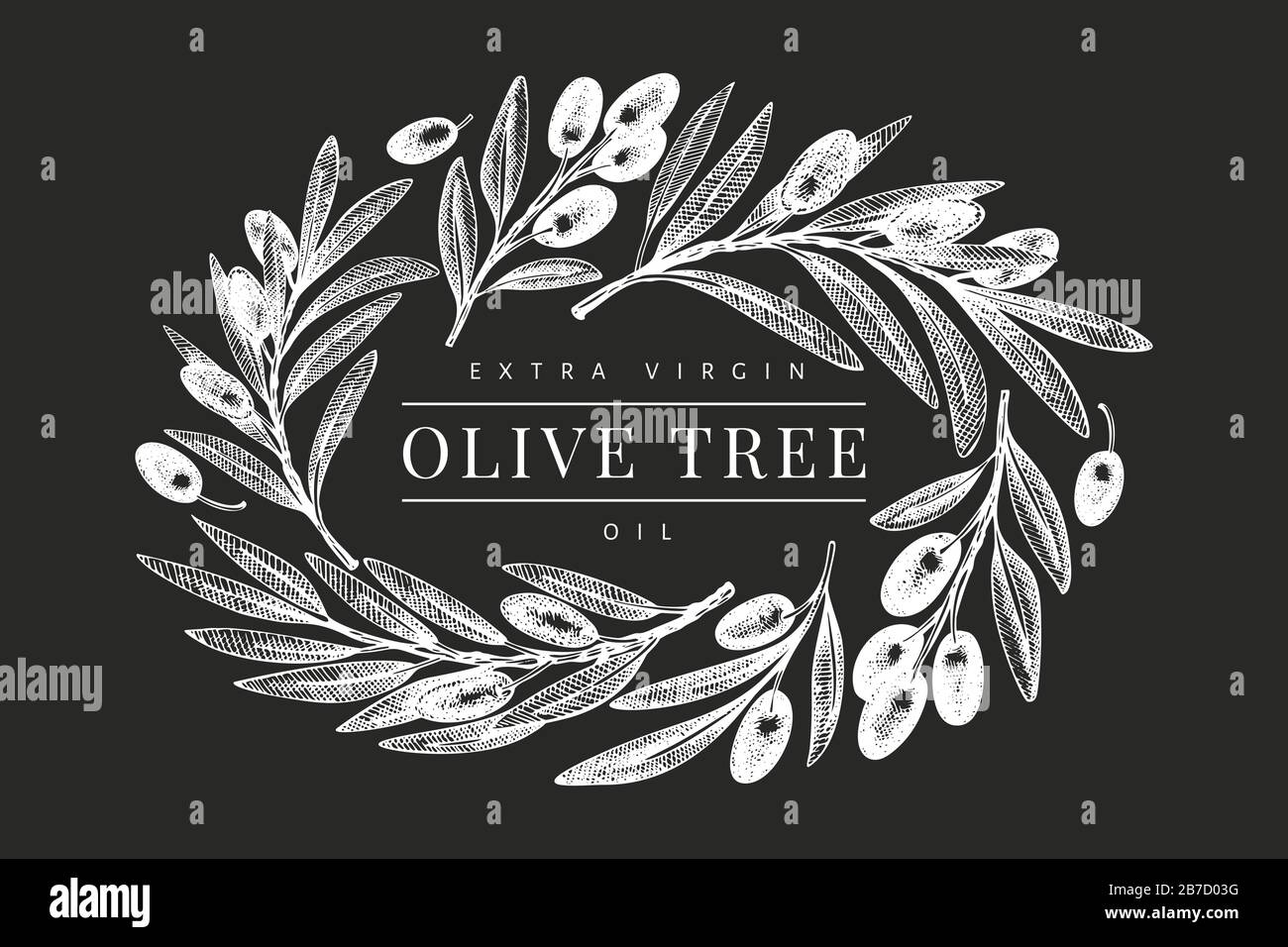 Olive branch design template. Hand drawn vector food illustration on ...