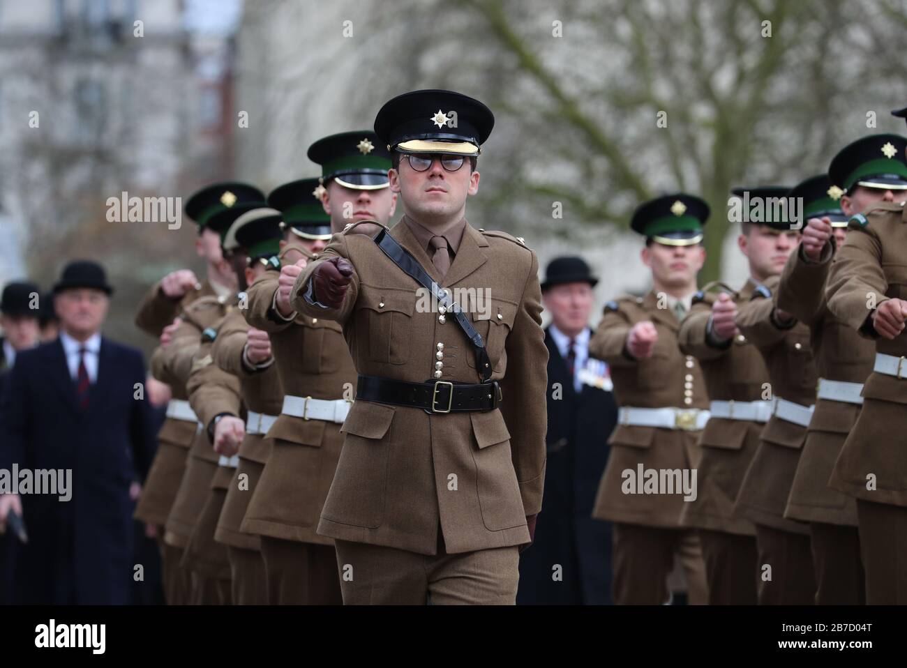 Officers and guardsmen of the Irish Guards on the St Patrick's Day ...