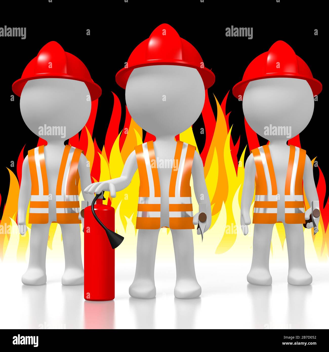 3D firemen, flames in background Stock Photo - Alamy