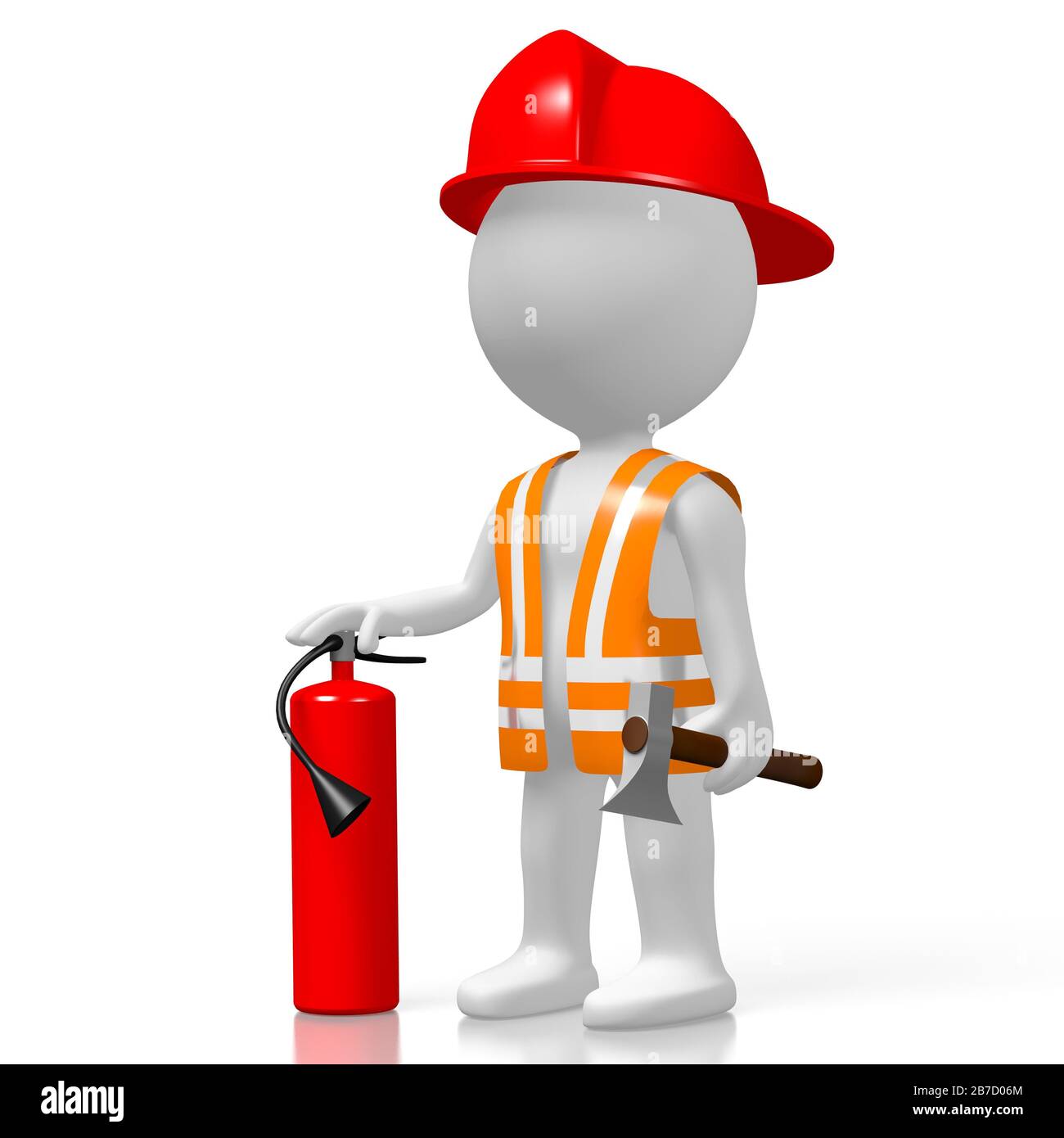 3D fireman with extinguisher, white background Stock Photo - Alamy