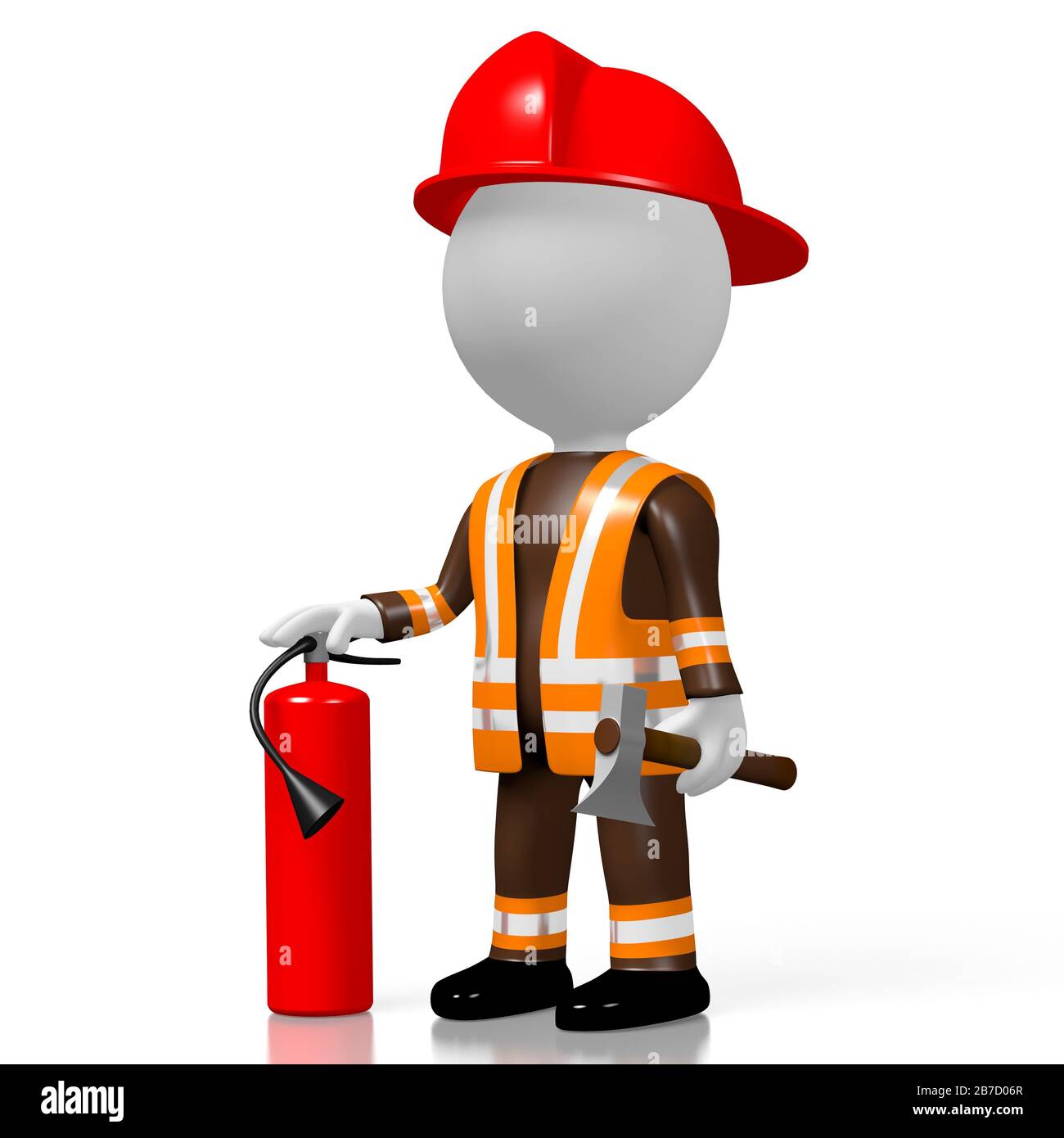 3D fireman with extinguisher, white background Stock Photo - Alamy