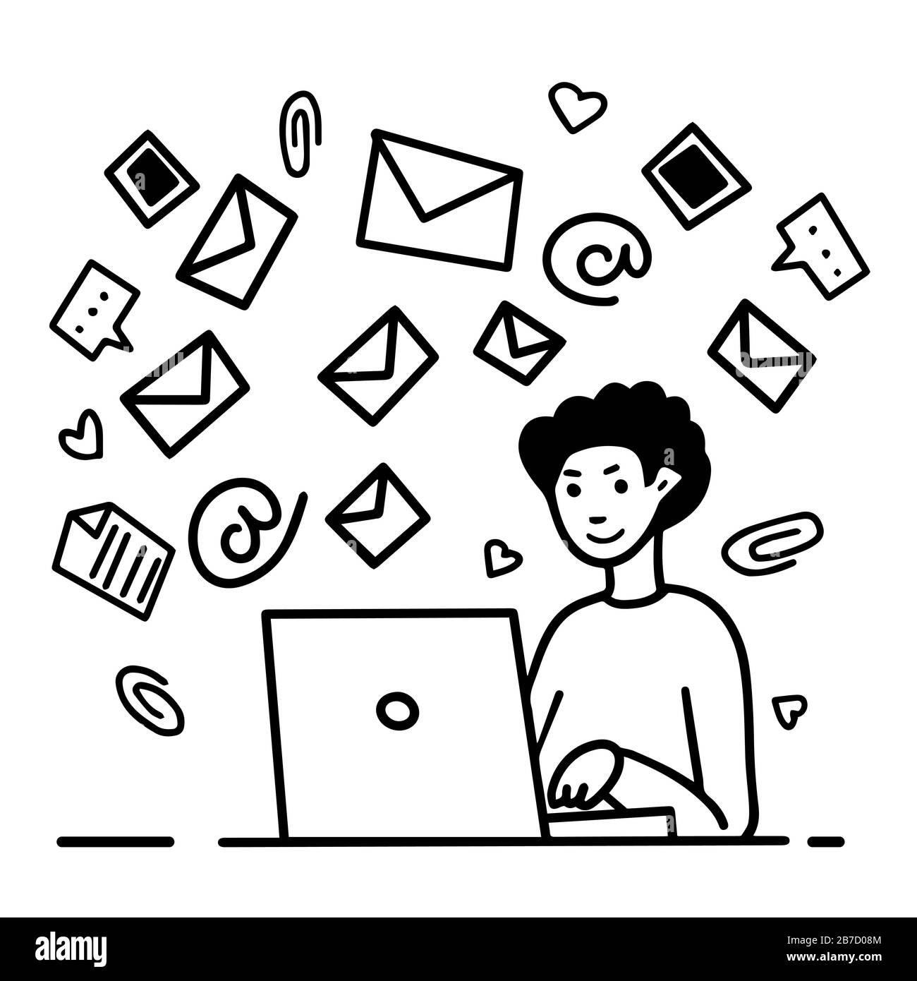 Email Concept With freelance Man And Laptop. Internet technology ...