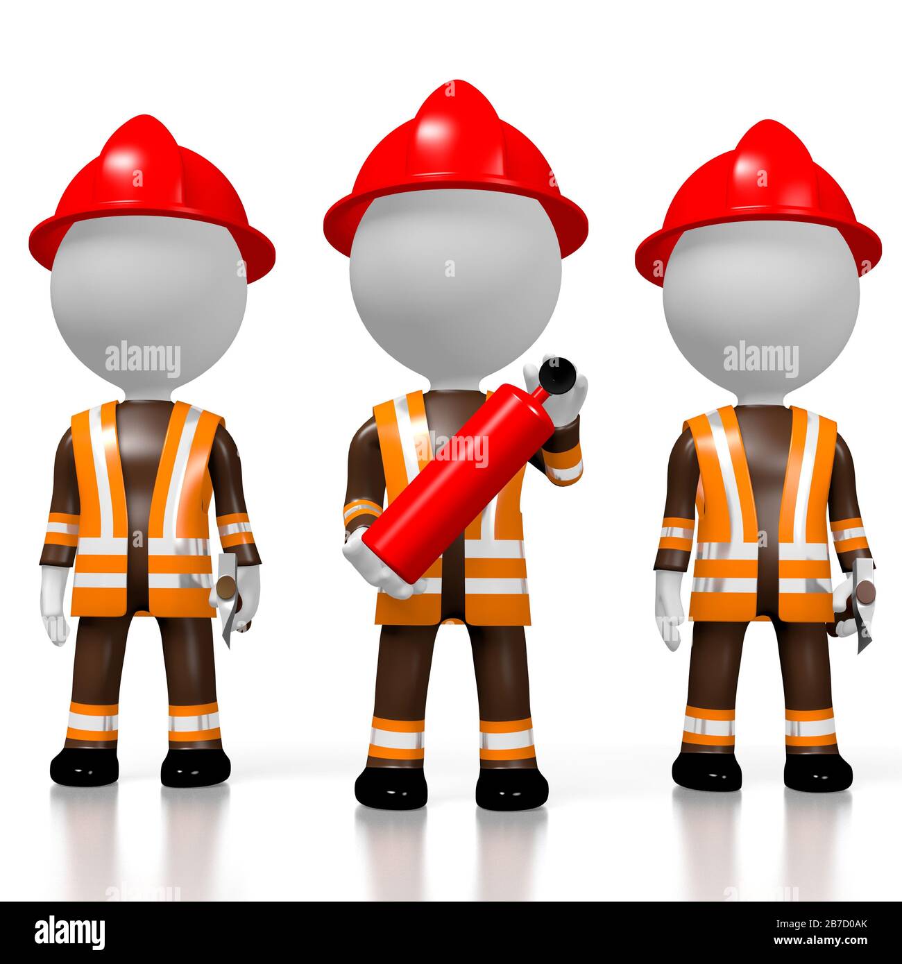 3D fireman brigade, white background Stock Photo - Alamy