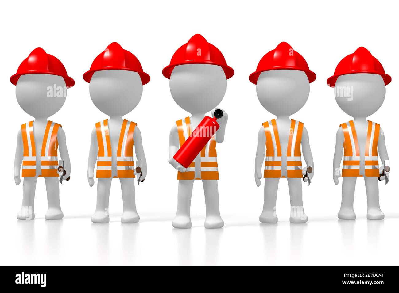 3D fireman brigade, white background Stock Photo - Alamy