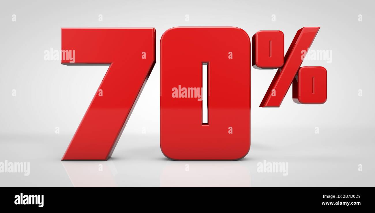 70% red text isolated on white background, 3d render illustration Stock ...