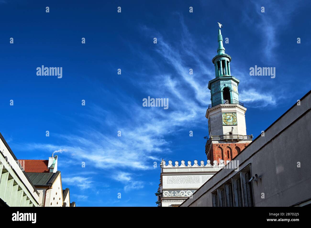 Tower of Renaissance town hall with clock in Poznan Stock Photo - Alamy