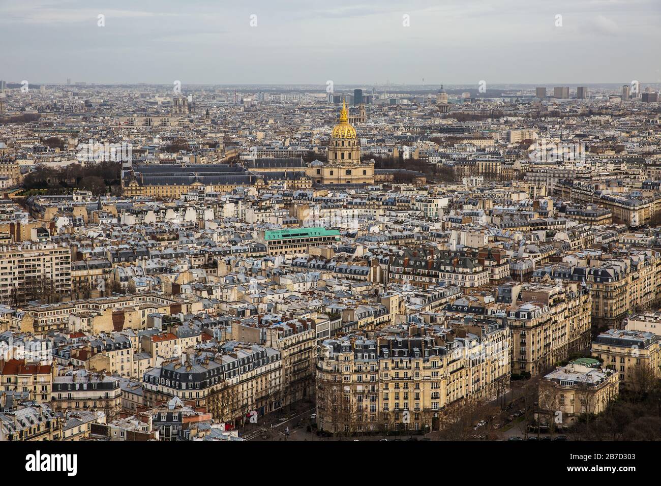 Aerial view of Paris city and Seine river from Eiffel Tower Stock Photo ...