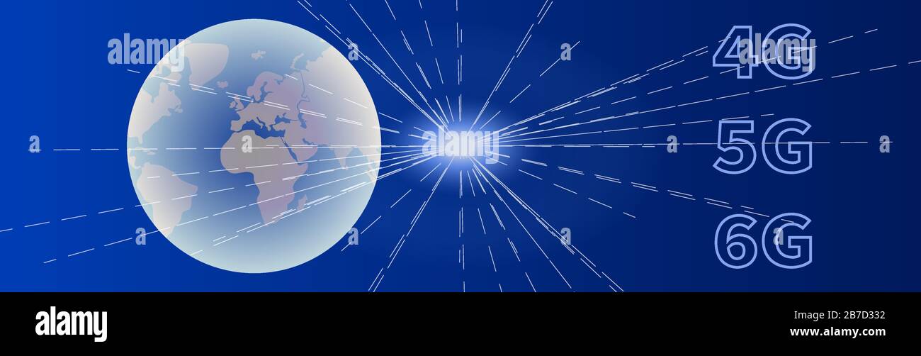 Technological blue banner. 4G 5G 6G technology symbols and globe. High ...