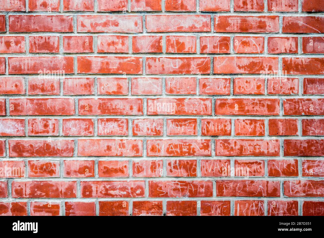 An abstract close up of a red brick wall near Dubrovnik, Croatia, with ...