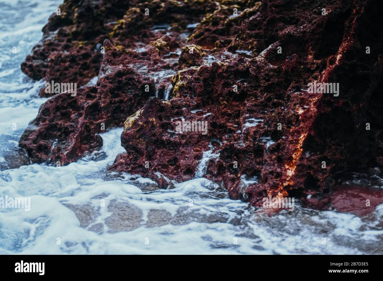 Storm in the ocean, sea waves crashing on rocks on the beach coast ...
