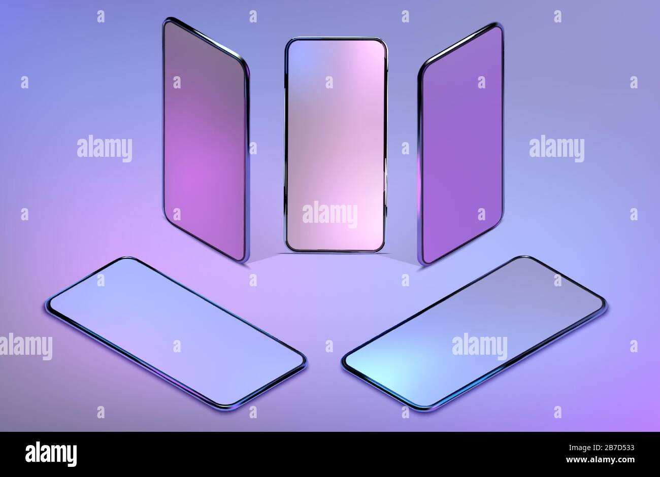 Set 3D isometric realistic colorful smartphone mockup. Template for ...