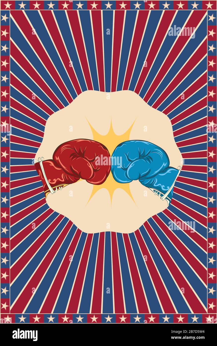 Retro background with boxing glove over red and blue rays and star ...