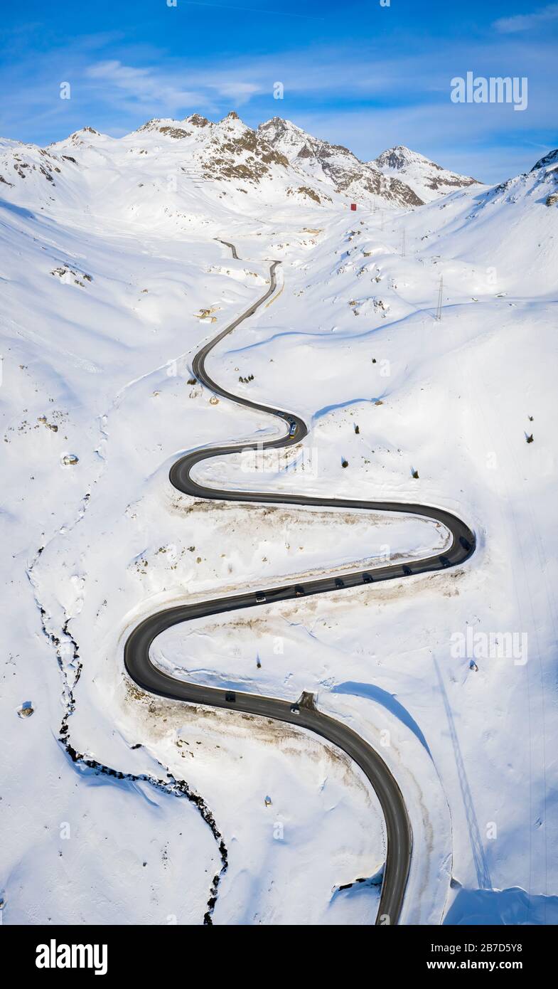Aerial view of Julier Pass, Albula, Engadine, Canton of Graubunden ...