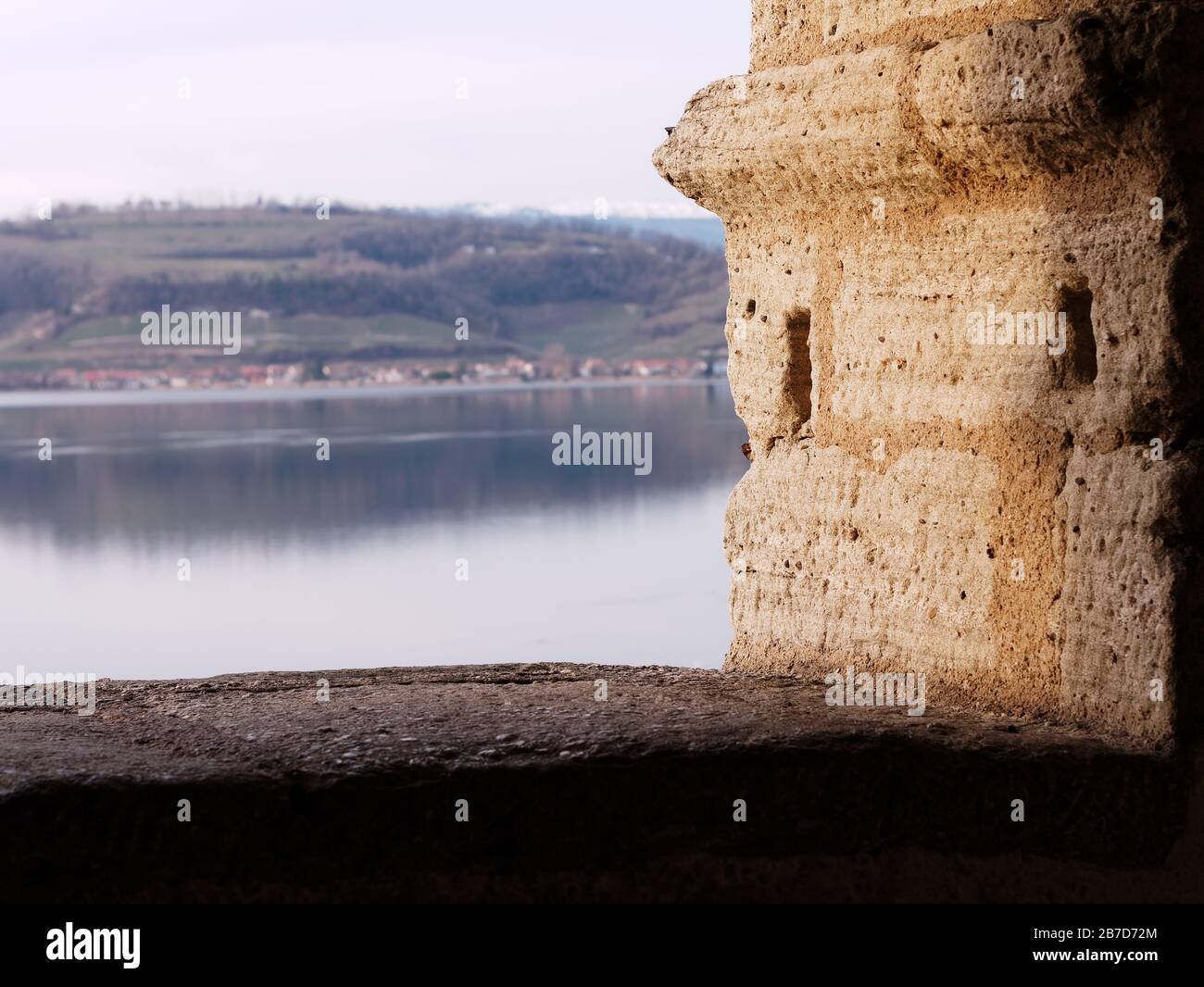 View of the Lake Murten or Lake Morat in Switzerland at dusk. Seen from ...