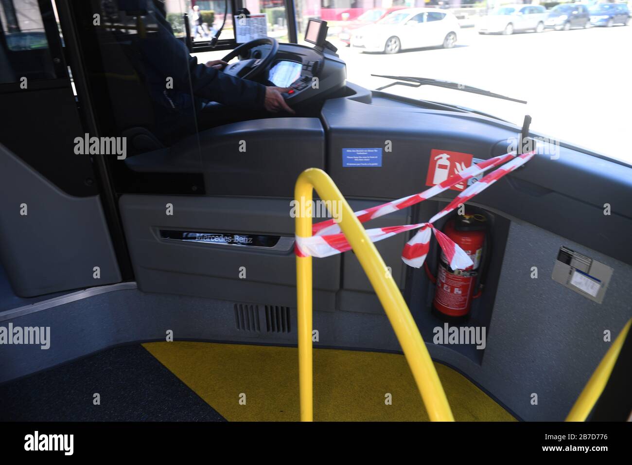 Munich, Germany. 15th Mar, 2020. The bus driver's area is separated ...