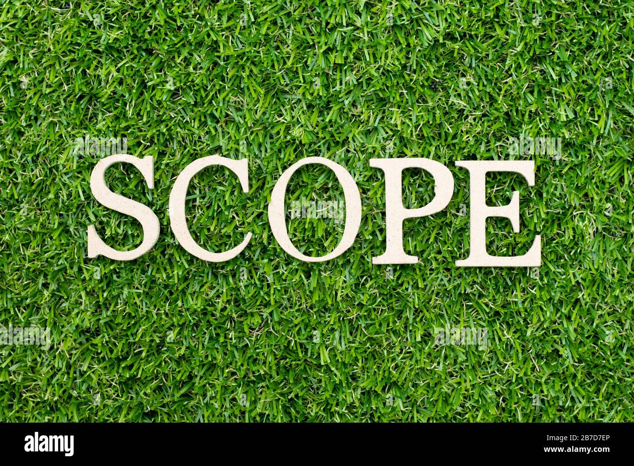 Wood alphabet letter in word scope on green grass background Stock ...