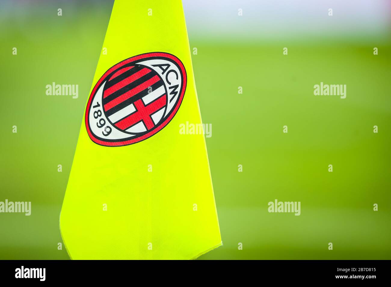 Flag of AC Milan during italian soccer Serie A season 2019/20 of AC ...