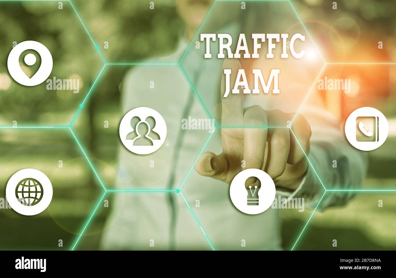 Conceptual hand writing showing Traffic Jam. Concept meaning a large ...