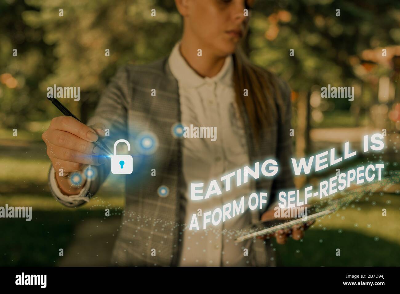 Writing note showing Eating Well Is A Form Of Self Respect. Business ...