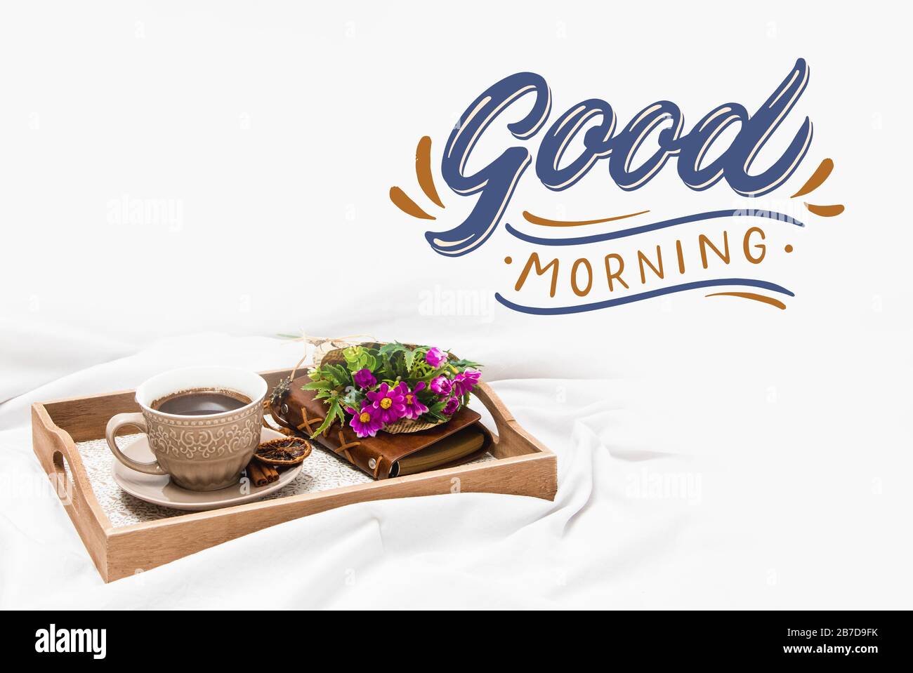 Good morning greeting with flowers and coffee Cut Out Stock Images ...