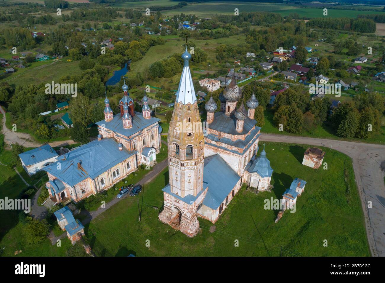 Top view of the ancient temple complex of Parskoye village on a ...
