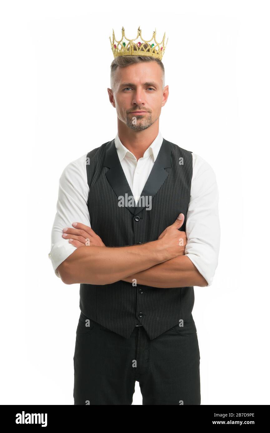 Ambitious and successful. Big boss isolated on white. Handsome man wear ...