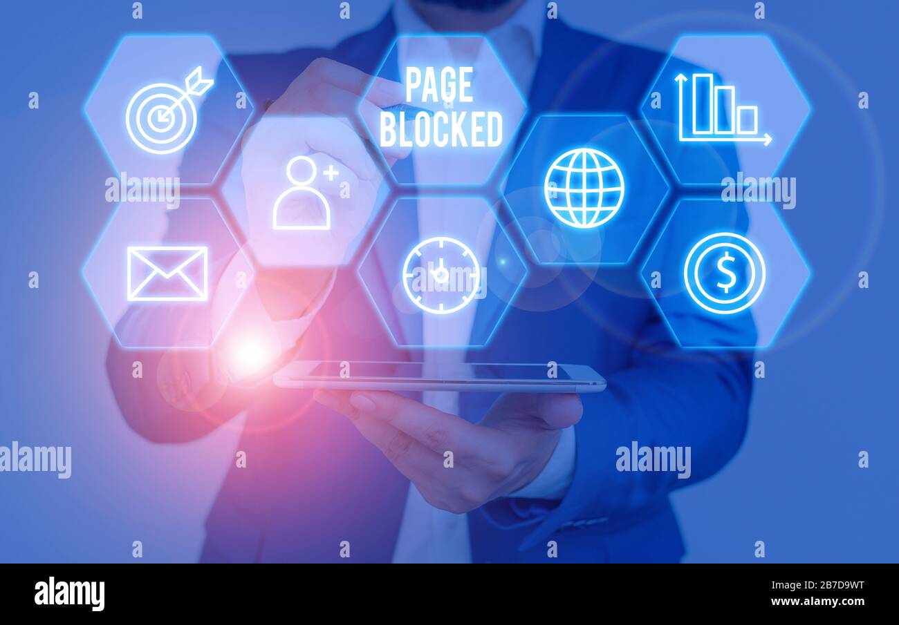 Writing note showing Page Blocked. Business concept for Users are ...