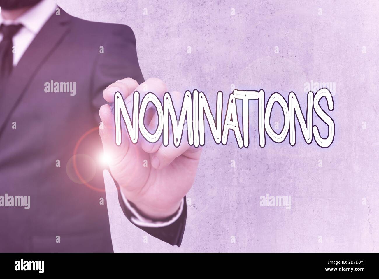 Writing note showing Nominations. Business concept for action of ...
