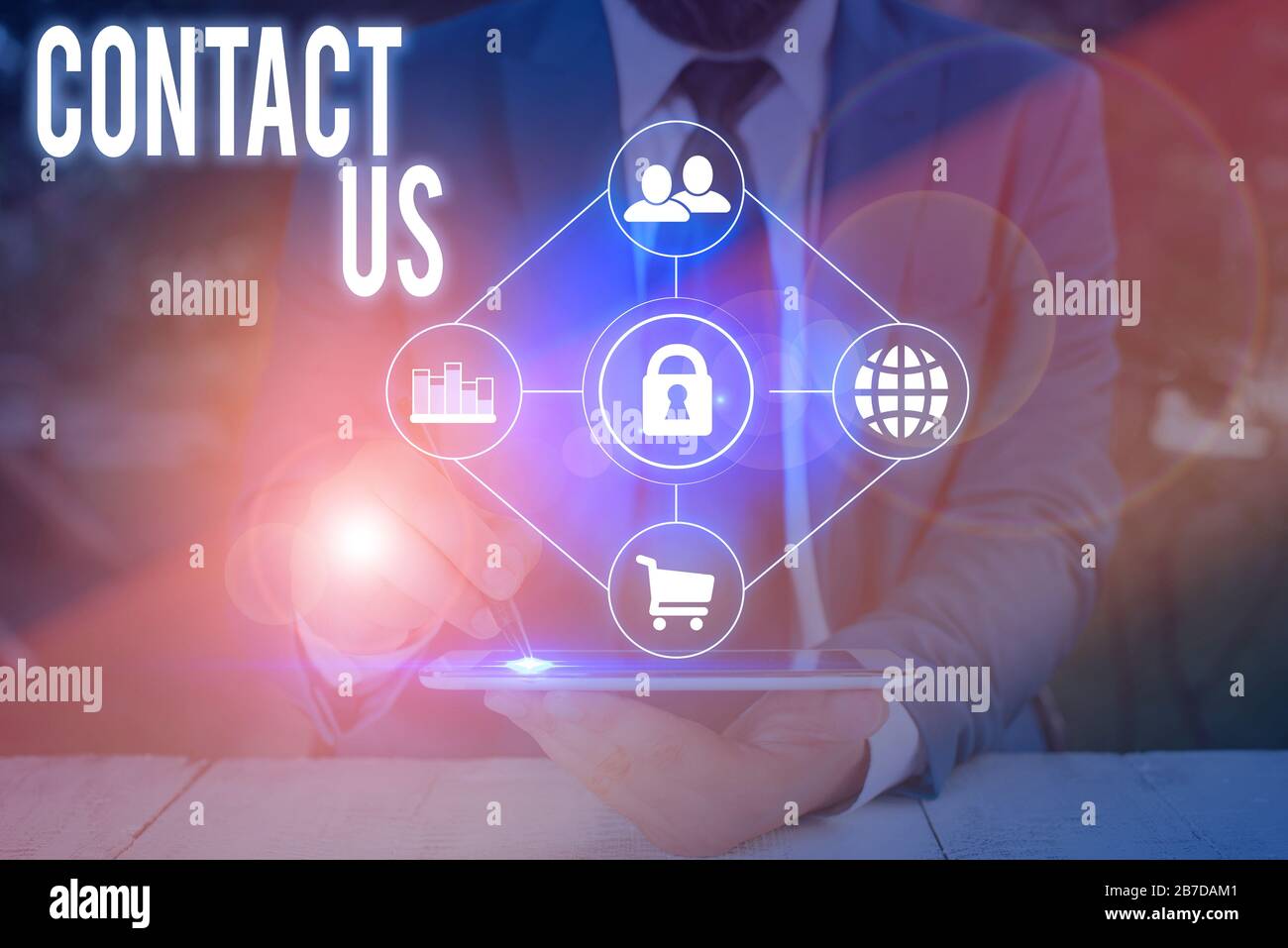 Text sign showing Contact Us. Business photo text Term used to describe ...