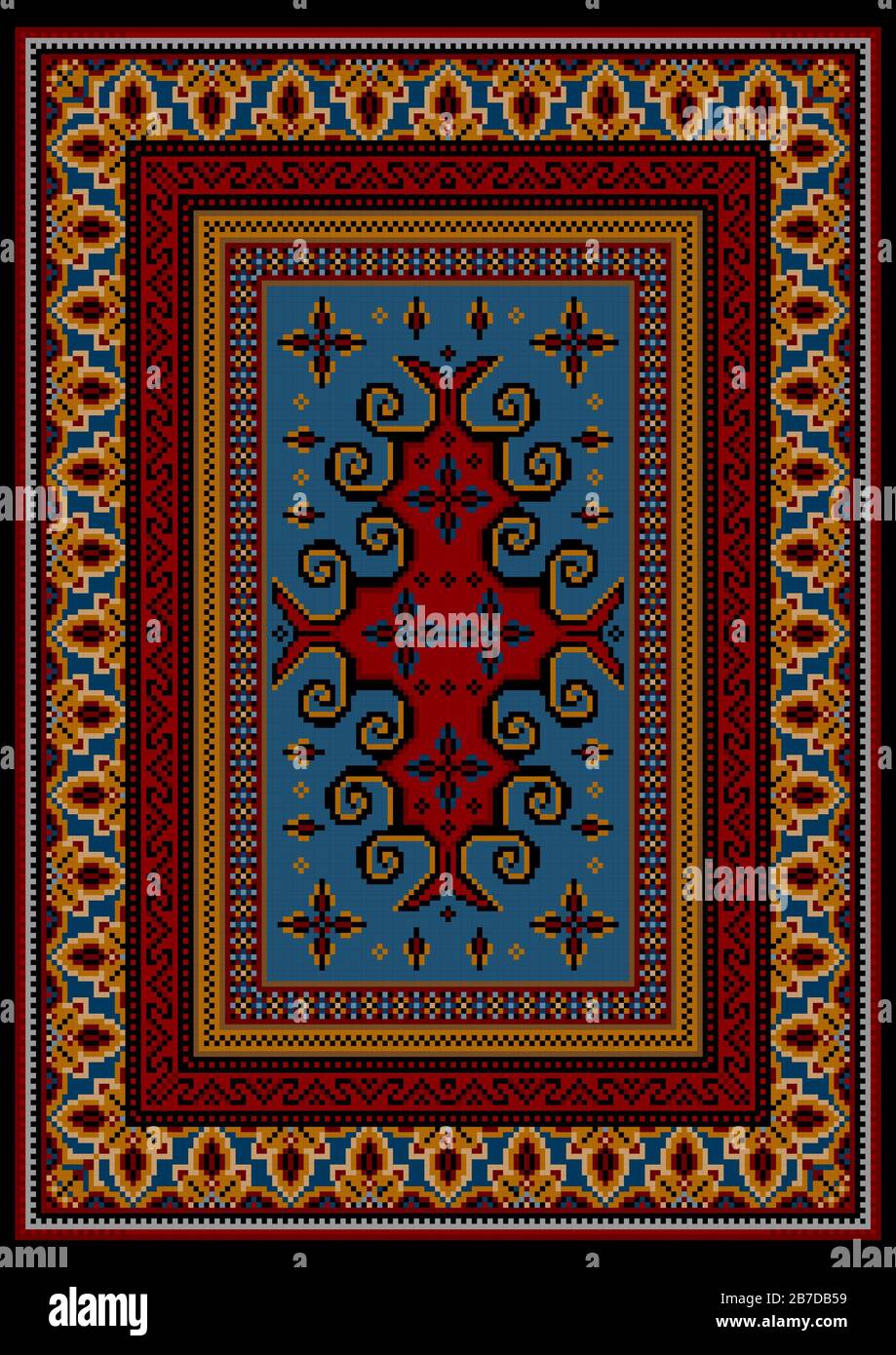 Vintage luxurious carpet with red and yellow ethnic patterns with a ...