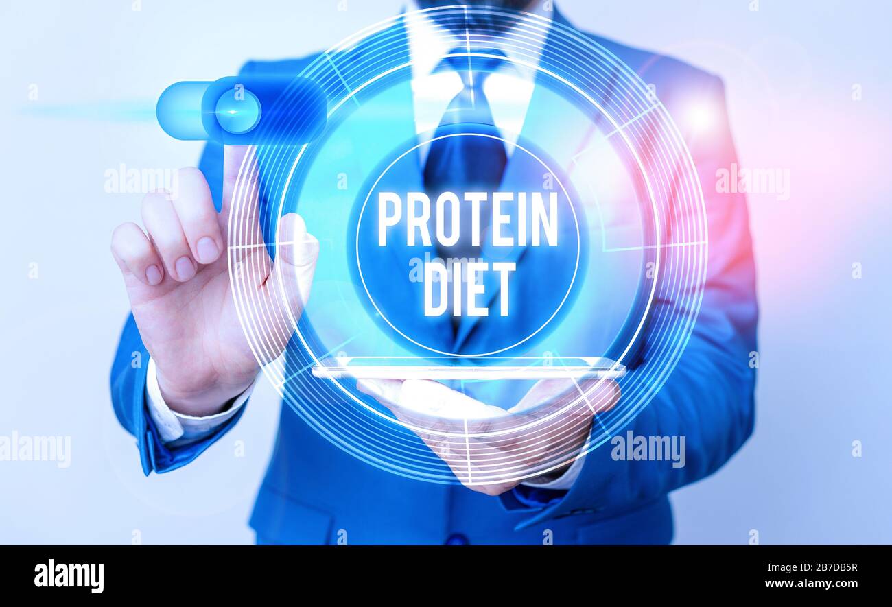 Conceptual hand writing showing Protein Diet. Concept meaning low in ...