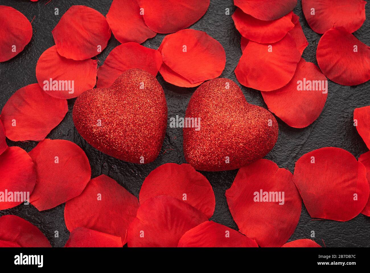 Red Heart With Roses. Rose petals with two heart - love concept Stock ...