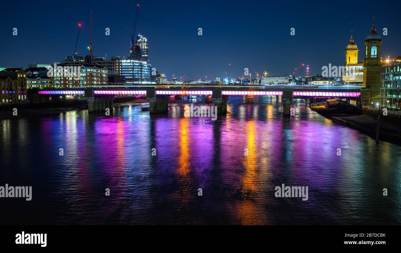 Illuminated River Thames Bridges, London Stock Photo - Alamy
