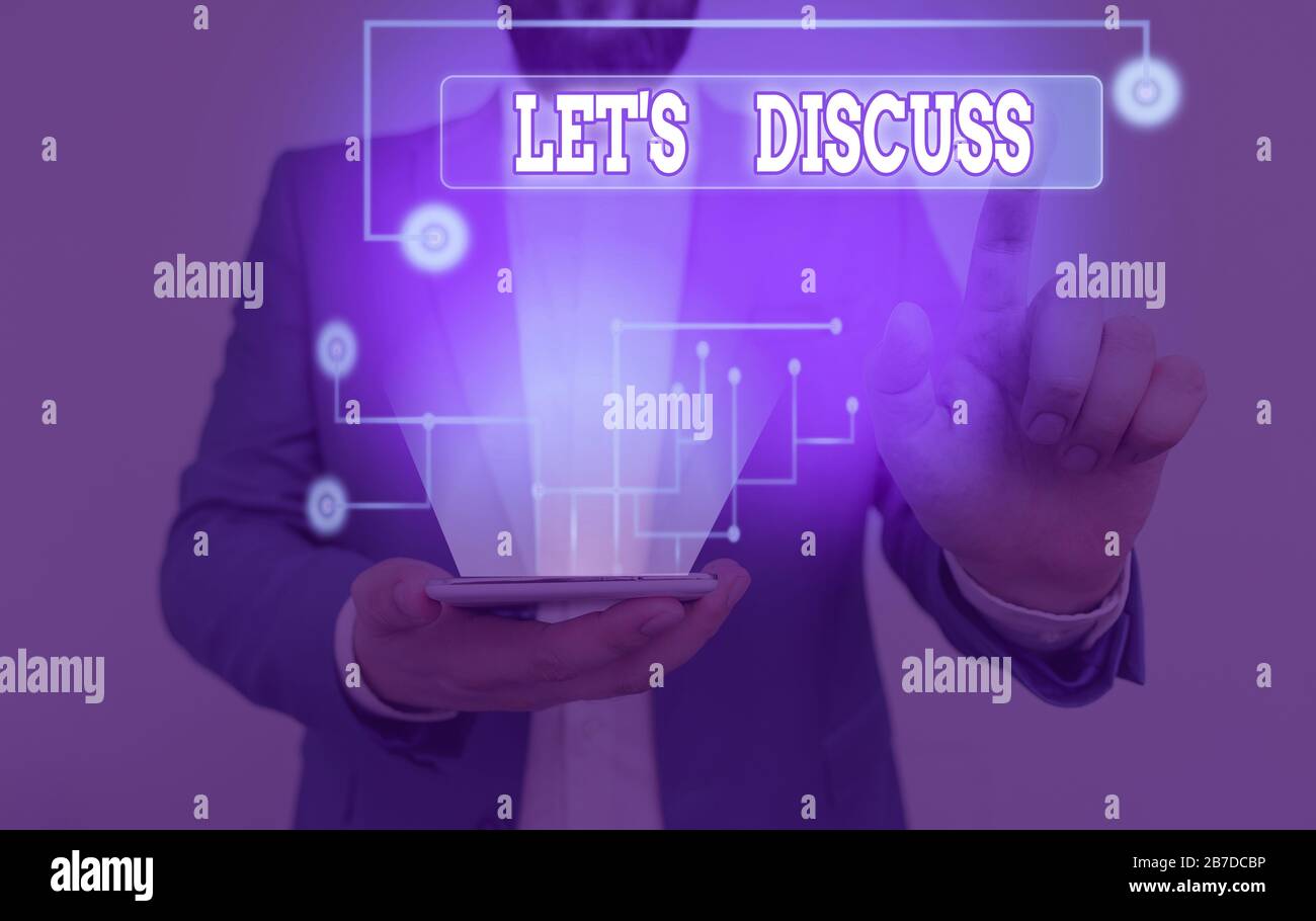 Writing note showing Lets Discuss. Business concept for asking someone ...