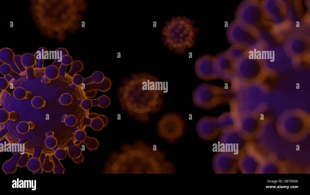 Illustration of corona viruses, covid-19 on black background. Contagion ...