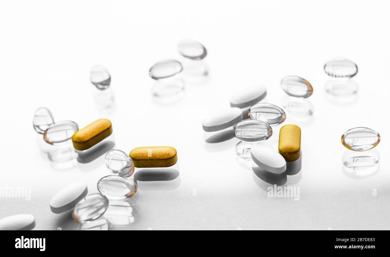 Pills, capsules and probiotics, healthcare and medicine for virus ...
