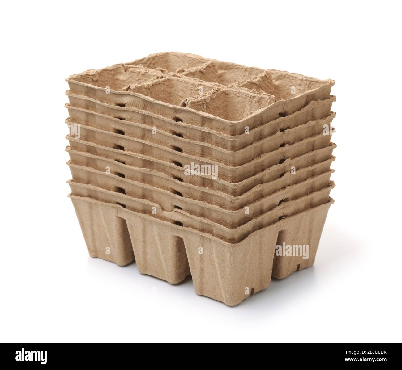 Stack of biodegradable paper pulp peat seedling pots isolated on white ...