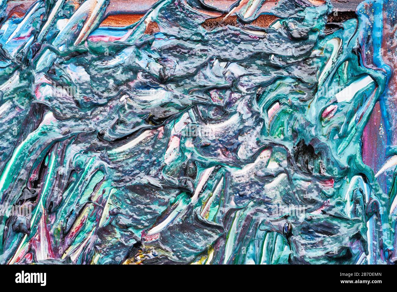 Texture and strokes of multi-color acrylic paint with sparkles on a ...
